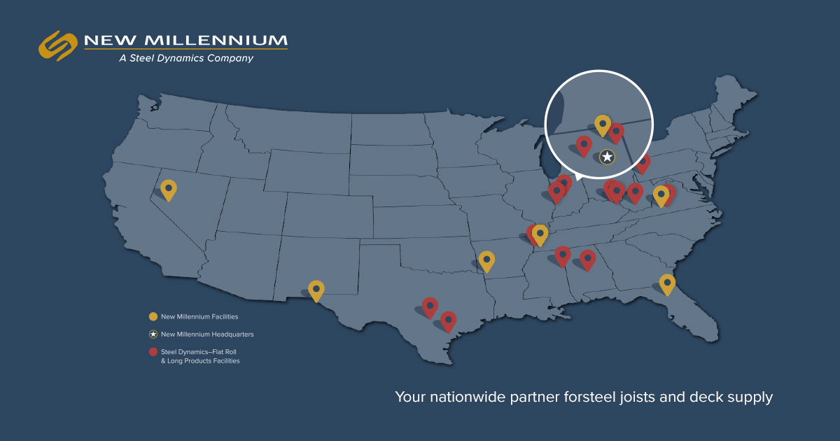 New Millennium steel fabrication plant locations across the United States